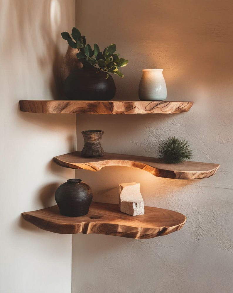Shelf Corner Organizer – Rustic Teak Root Floating Shelf for Kitchen ...
