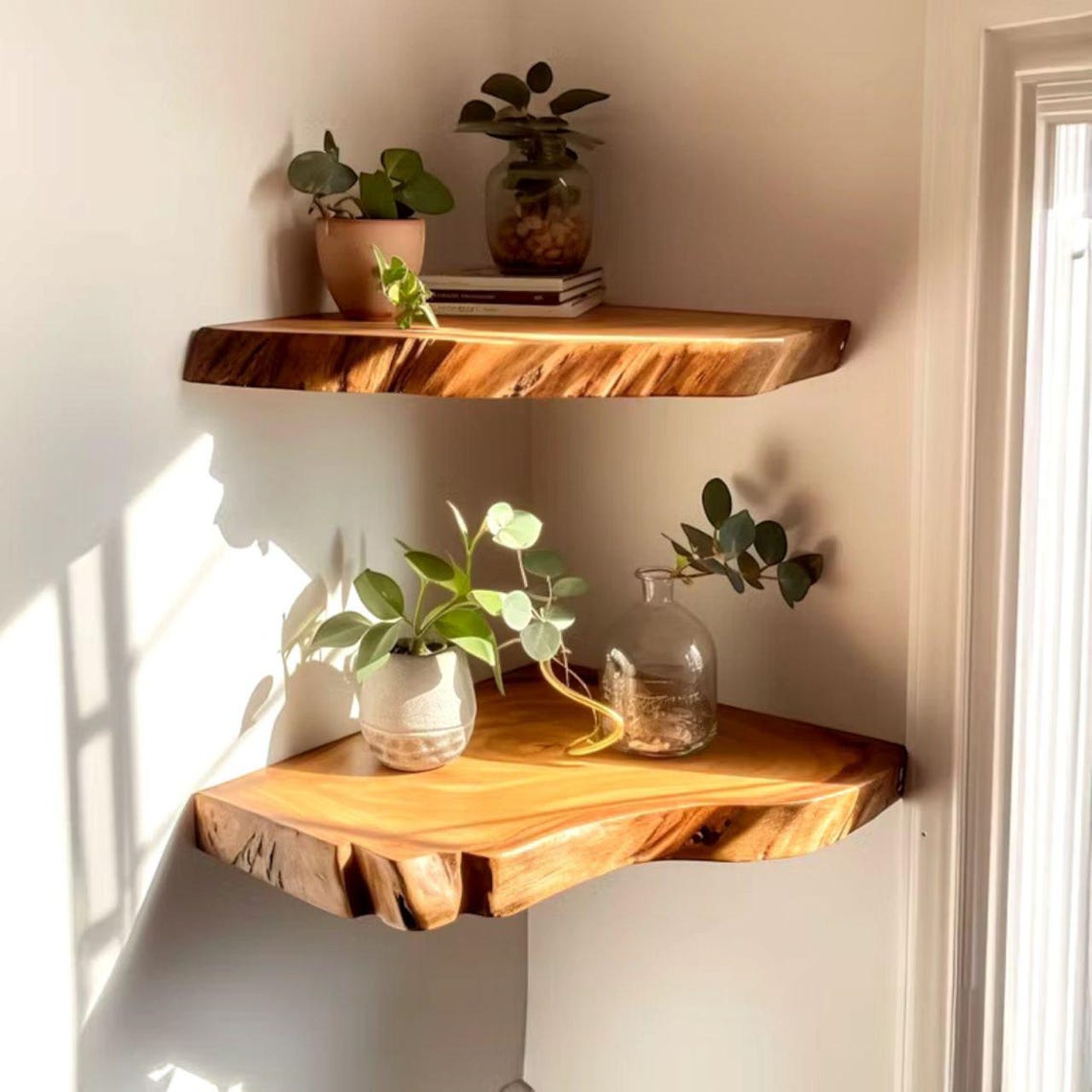 Rustic Teak Root Wood Corner Shelf: Floating Wall Decor - Etsy
