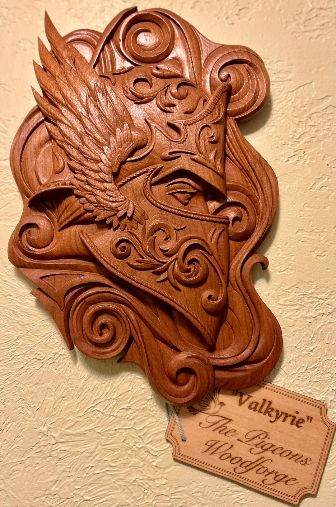 Valkyrie Wooden Wall Art – Hand-carved From Solid Cherry Wood – Norse ...