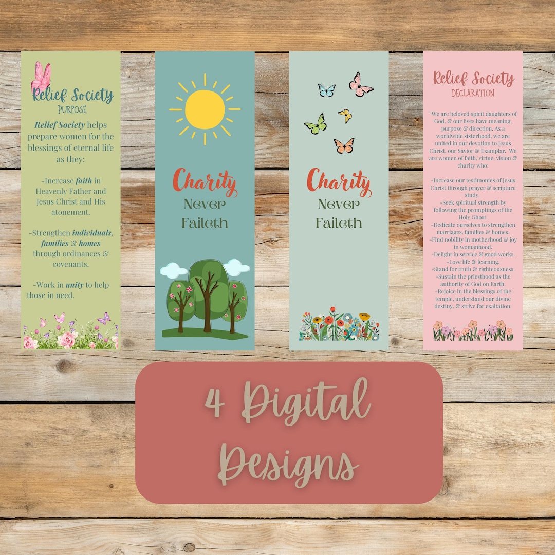 Relief Society Themed Bookmarks for Booklovers, Charity Never Faileth ...