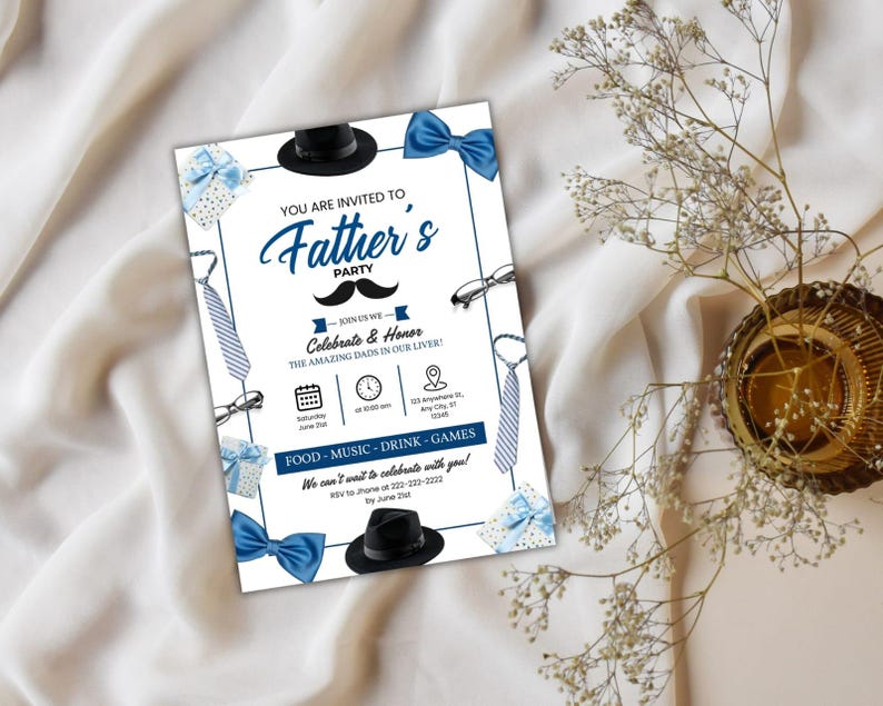 Father's Day Party Invitation Template | Editable BBQ Family ...