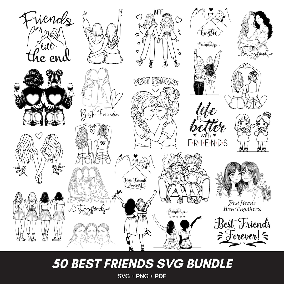 Friends SVG Bundle, Friendship Clipart (50 Files) (png, Pdf, Svg ...