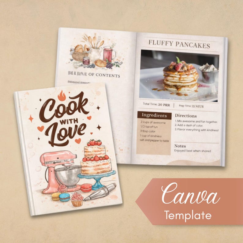 Editable Cookbook Template Canva, Family Recipe Book (digital Download ...