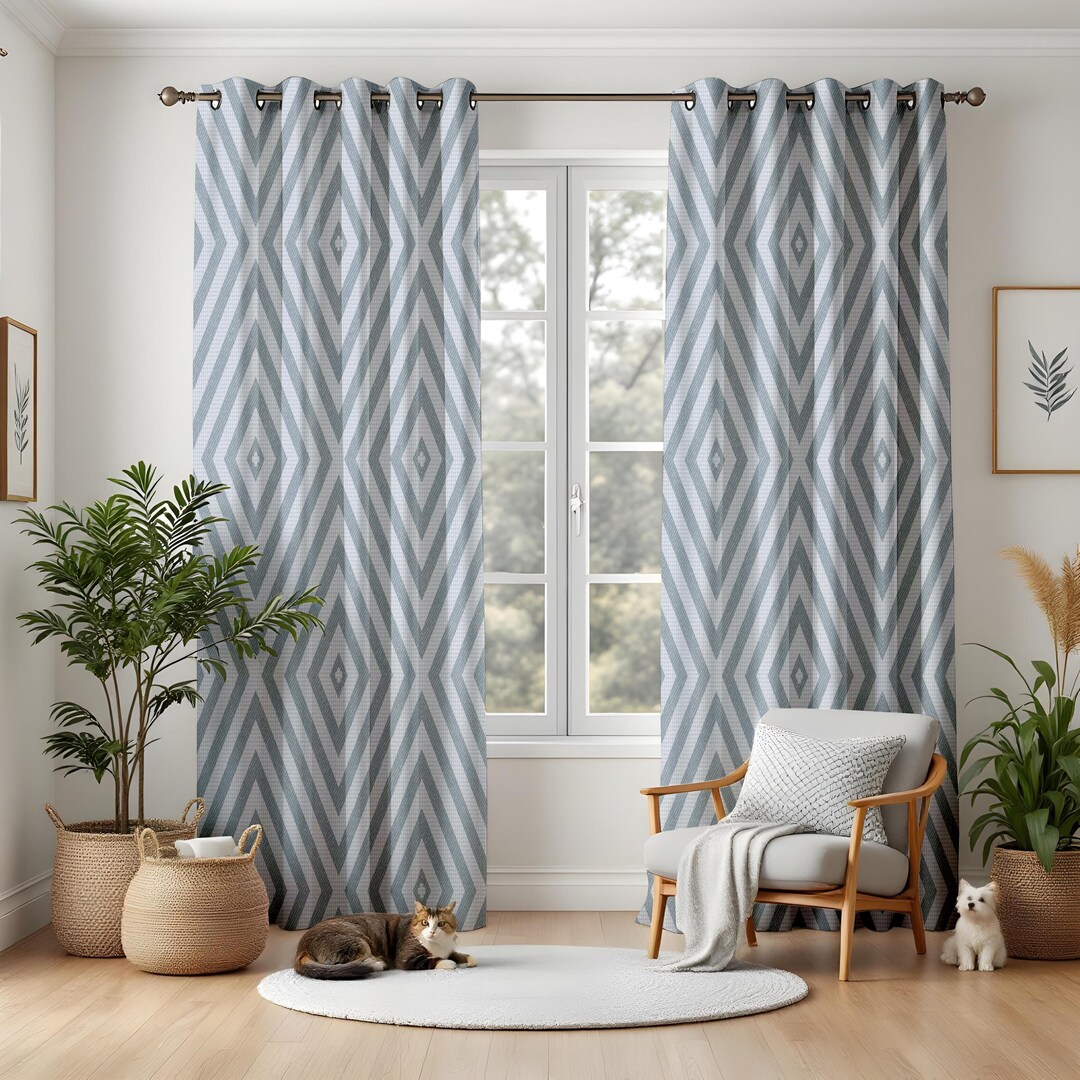 Modern Gray Diamond Pattern Curtains for Living Room, Neutral Geometric ...