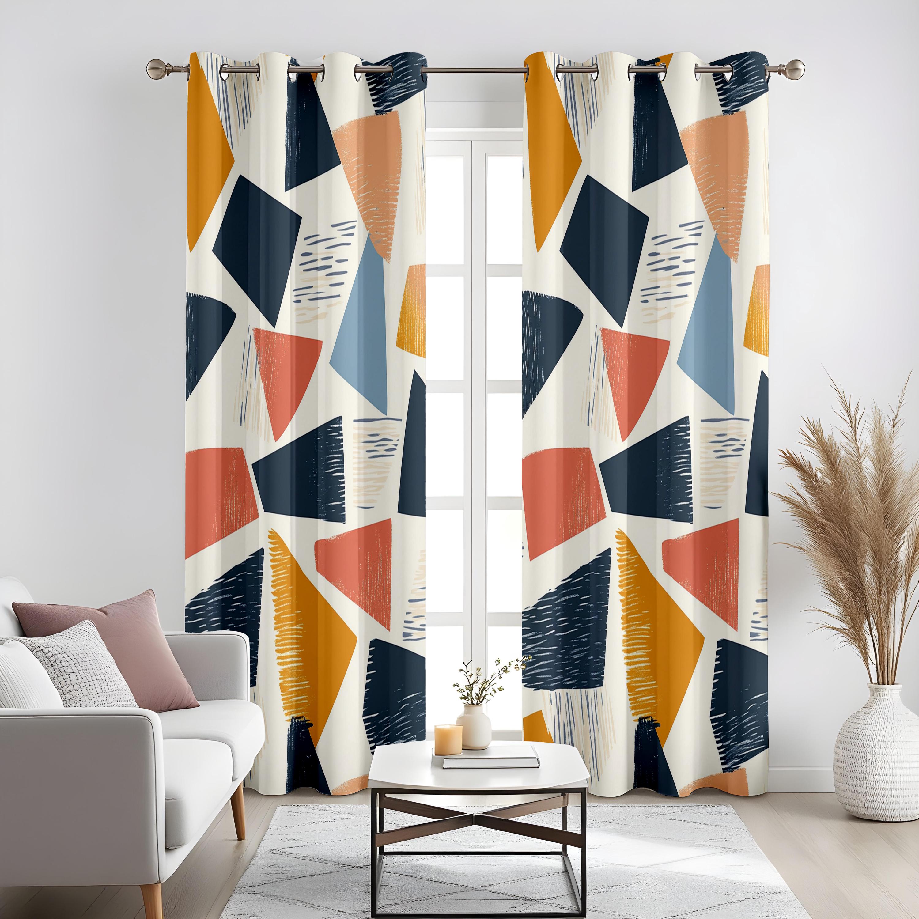Abstract Geometric Living Room Curtains, Painterly Triangle Drapes ...