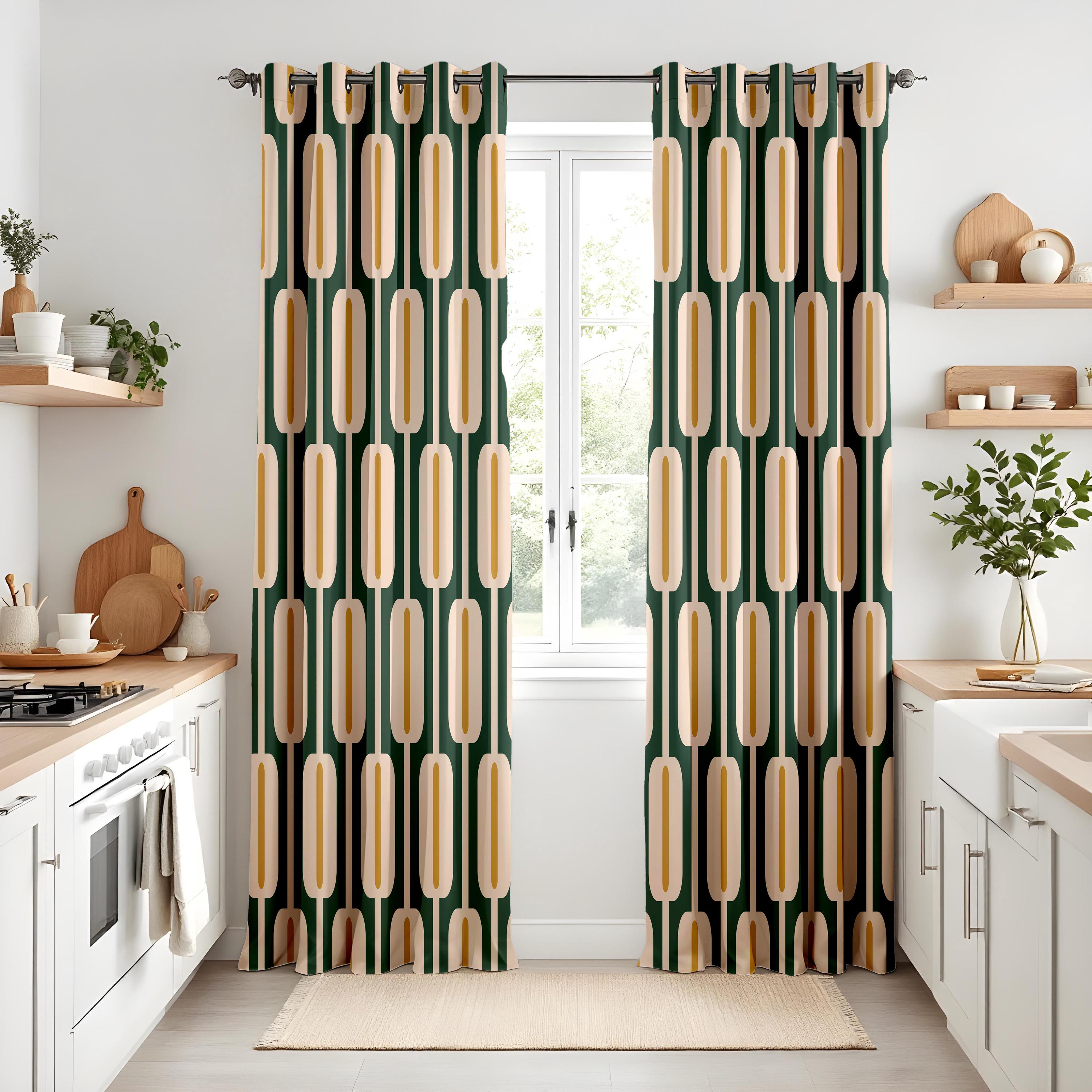 Mid Century Modern Living Room Curtains, Olive Green Retro Geometric ...