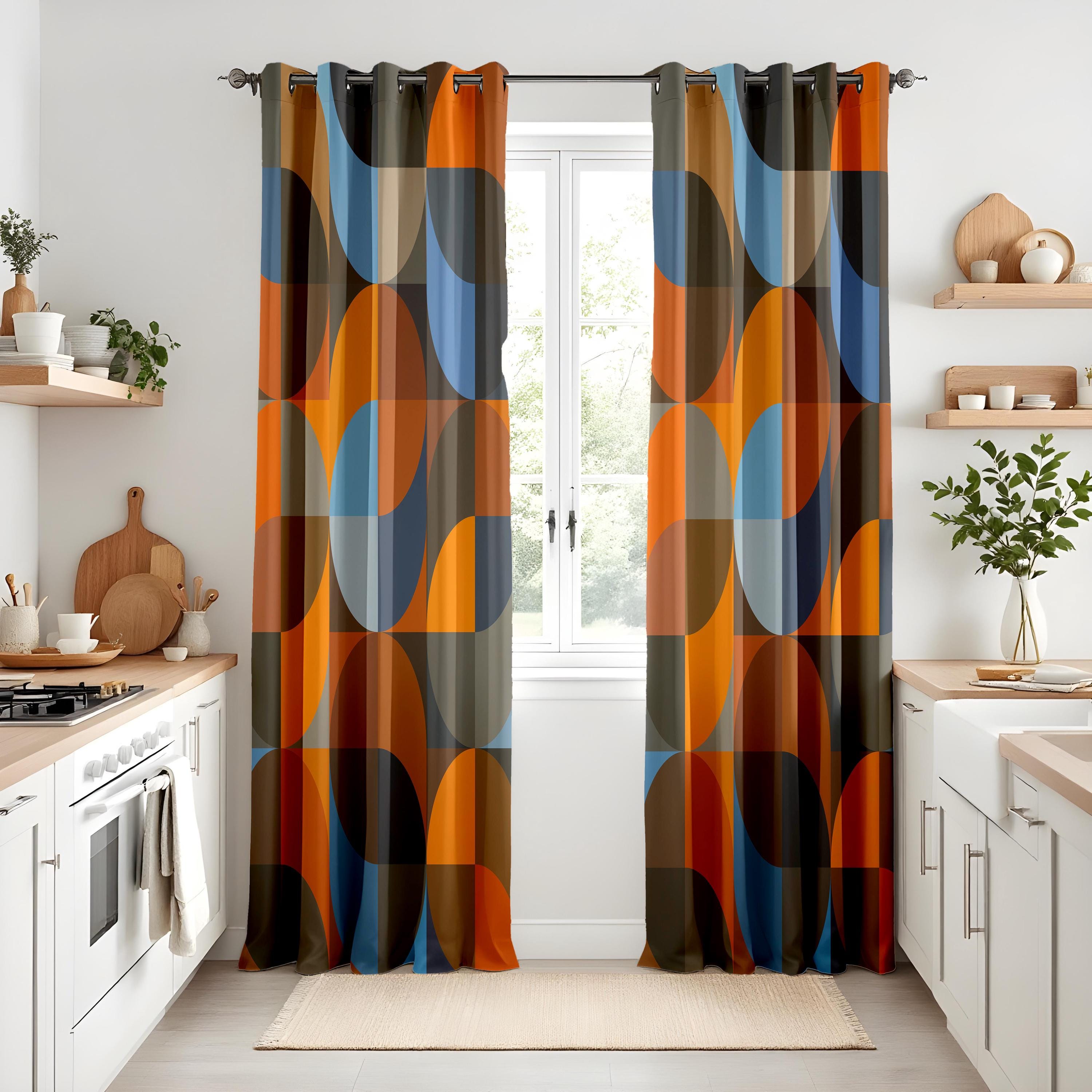 Retro Geometric Living Room Curtains, Colorful Mid Century Modern ...