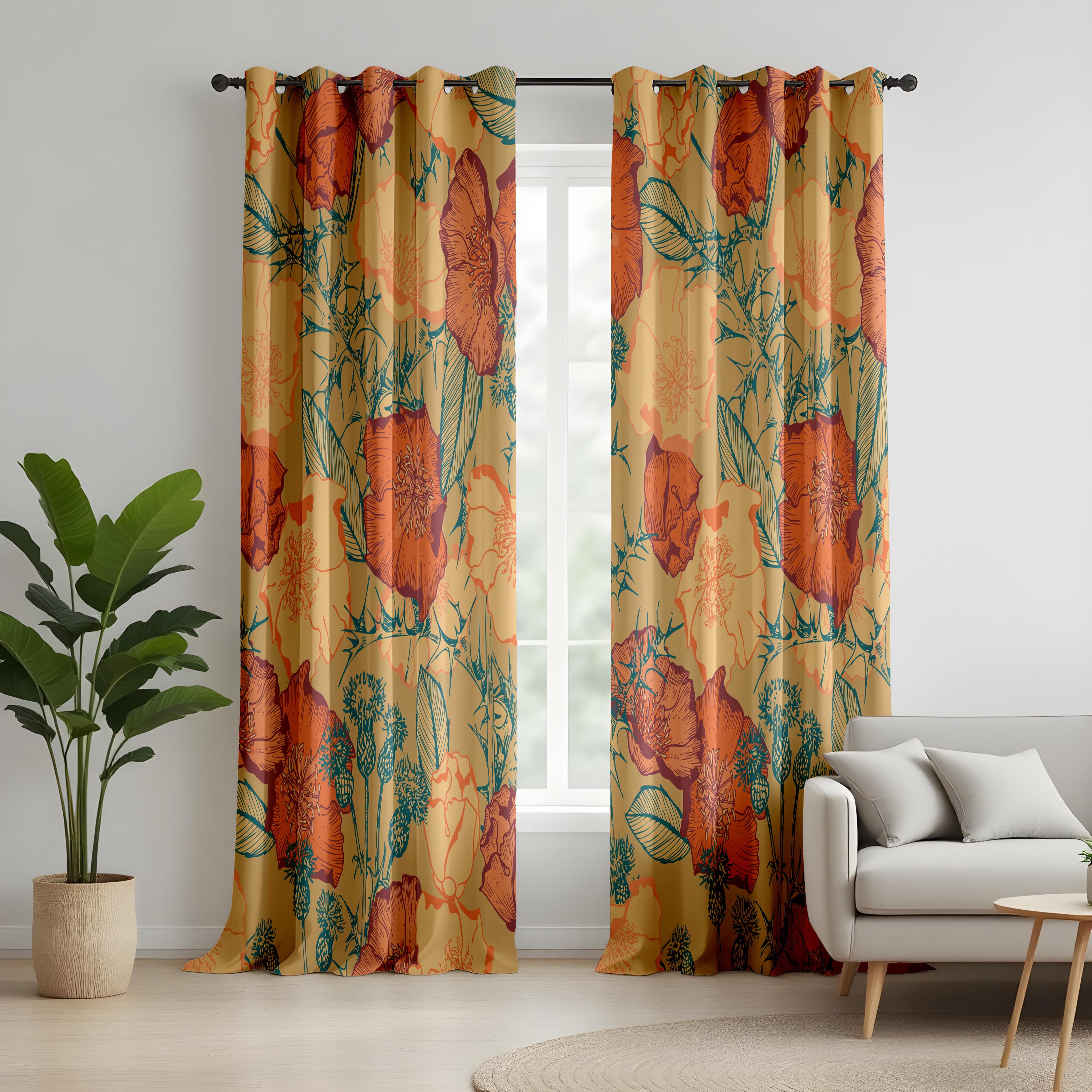 Bold Floral Curtains for Living Room, Vintage Botanical Window Drapes ...