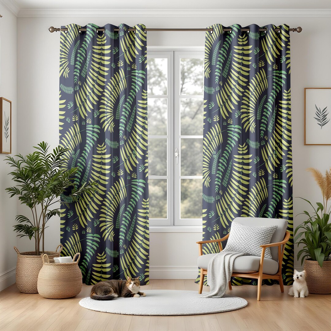 Modern Fern Leaf Curtains for Living Room, Green Botanical Jungle Print ...