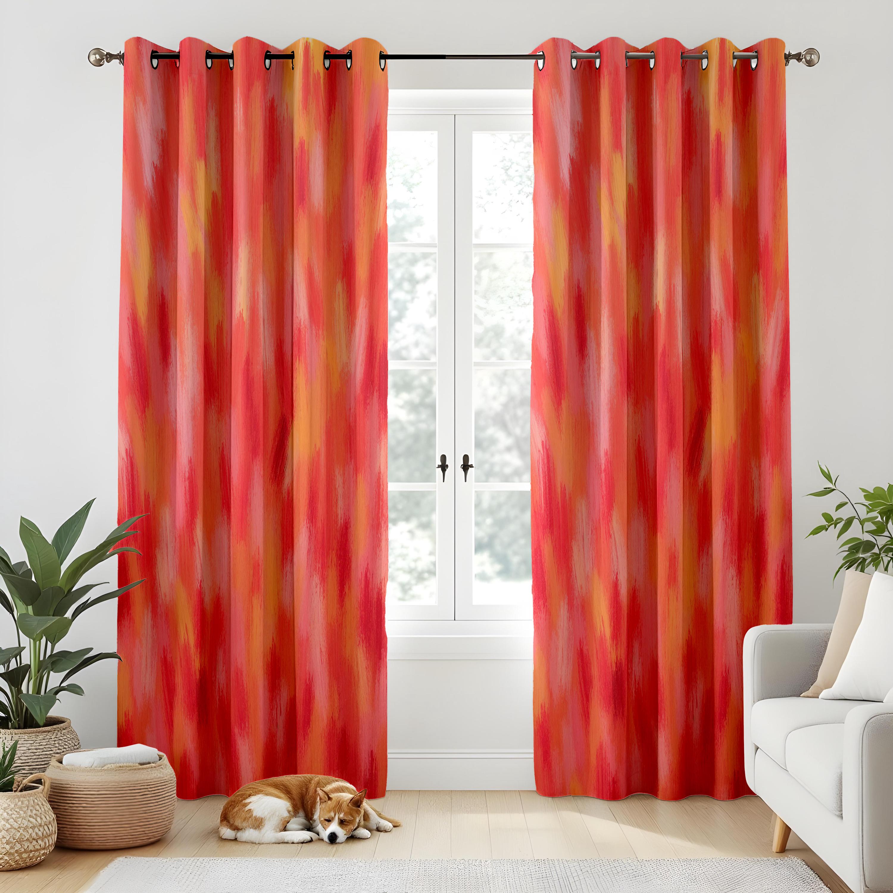 Red Brushstroke Curtains for Living Room, Warm Abstract Window Panels ...