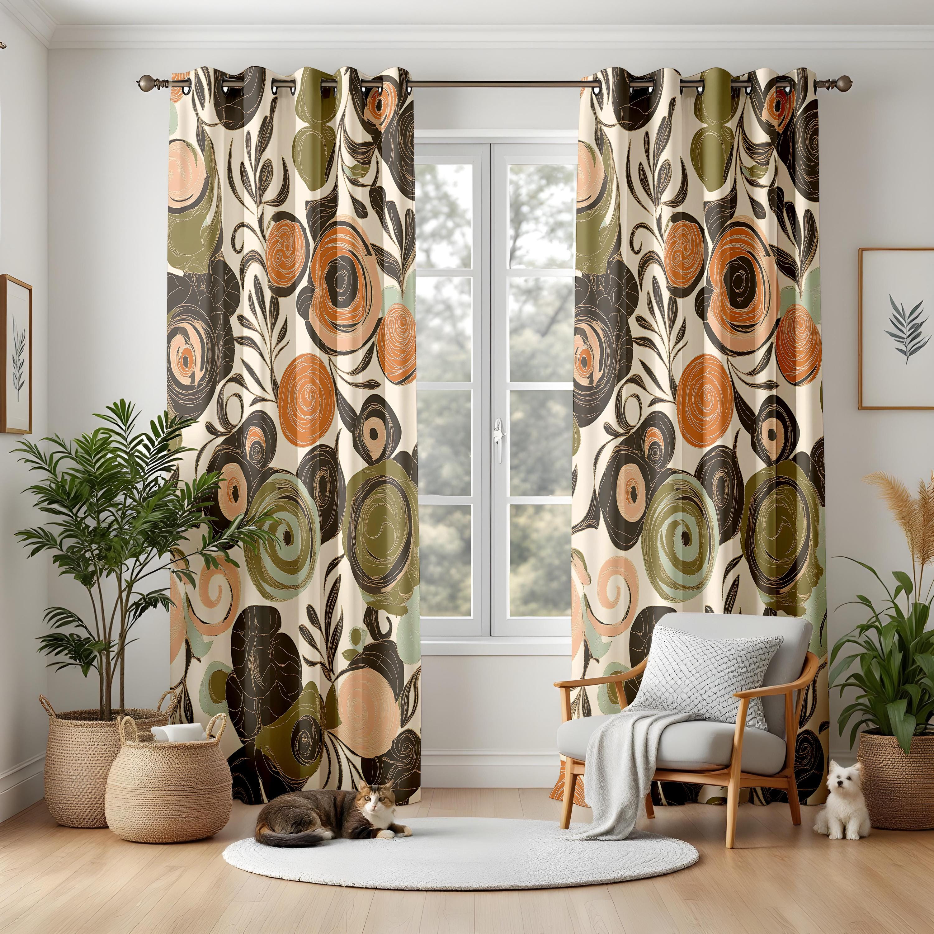 Earthy Abstract Blackout Curtains, Organic Swirl Living Room Drapes ...