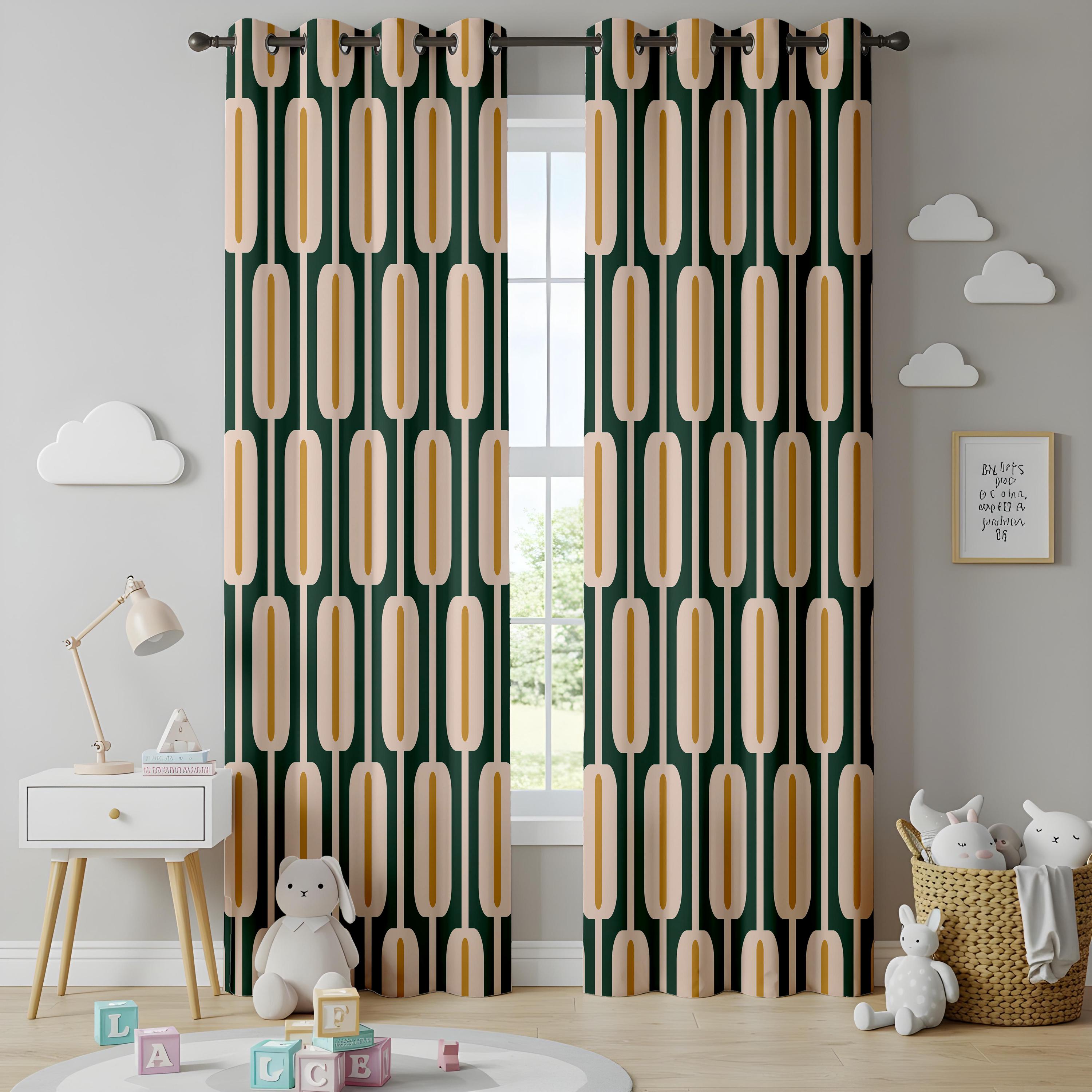 Mid Century Modern Living Room Curtains, Olive Green Retro Geometric ...