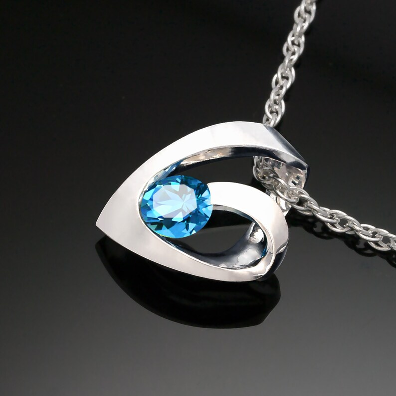 Swiss Blue Topaz Heart Pendant Valentine Gift December - Etsy