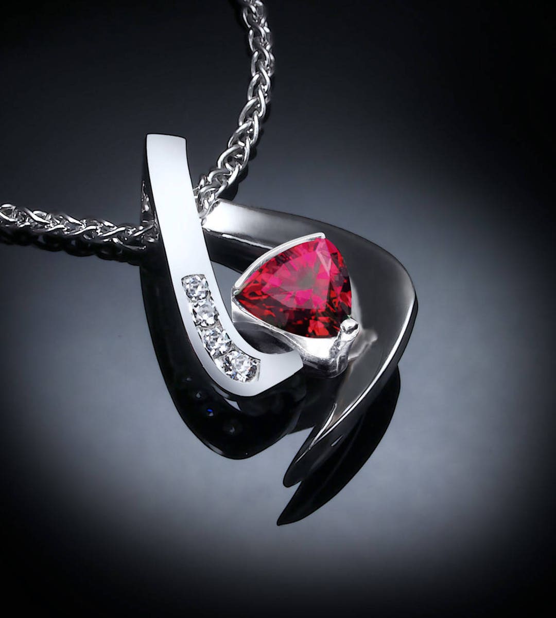 Ruby Necklace, White Sapphire Necklace, Argentium Silver, Chatham Ruby Pendant, July Birthstone ...