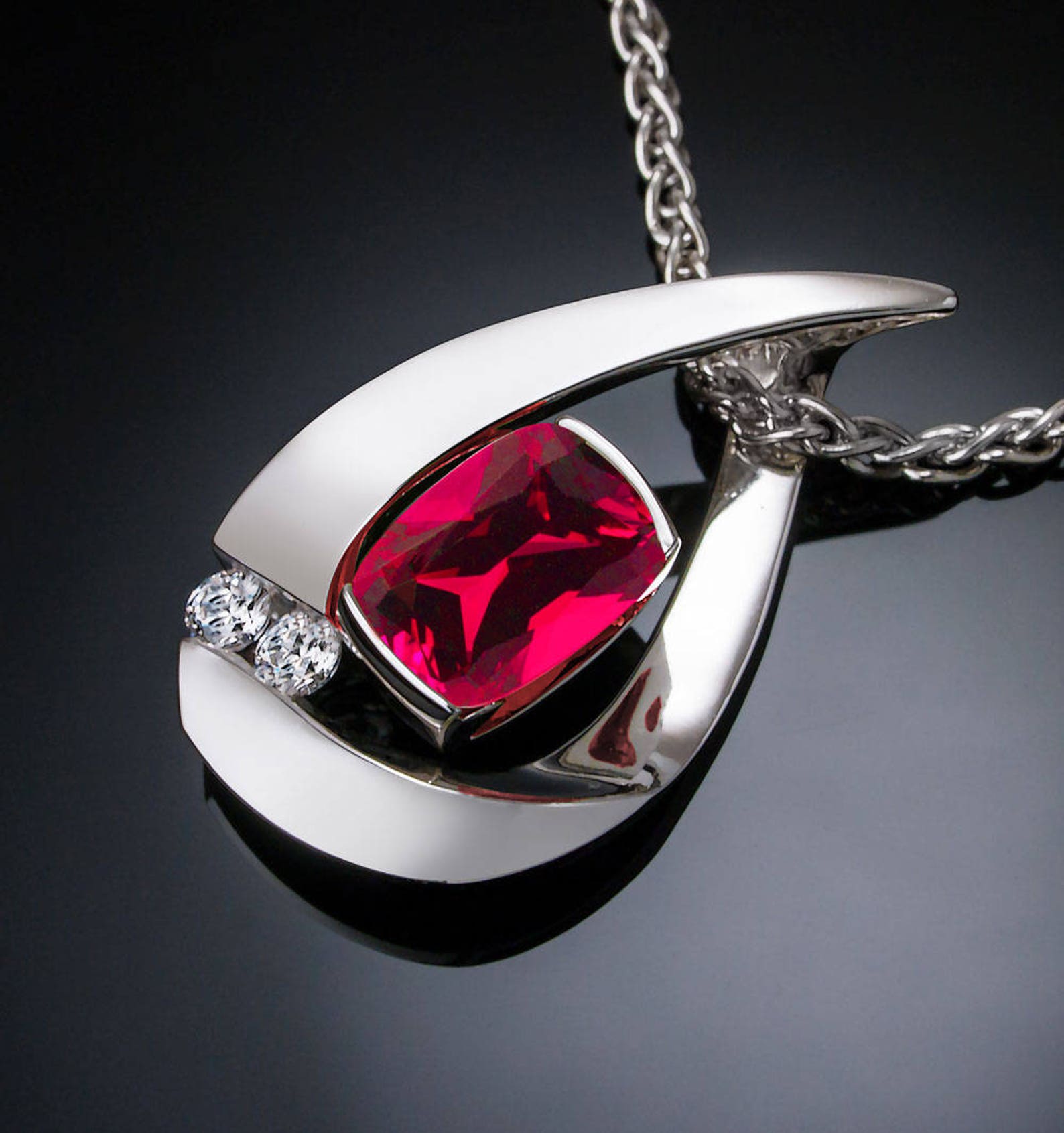 Ruby and White Sapphire Necklace Argentium Silver Pendant | Etsy