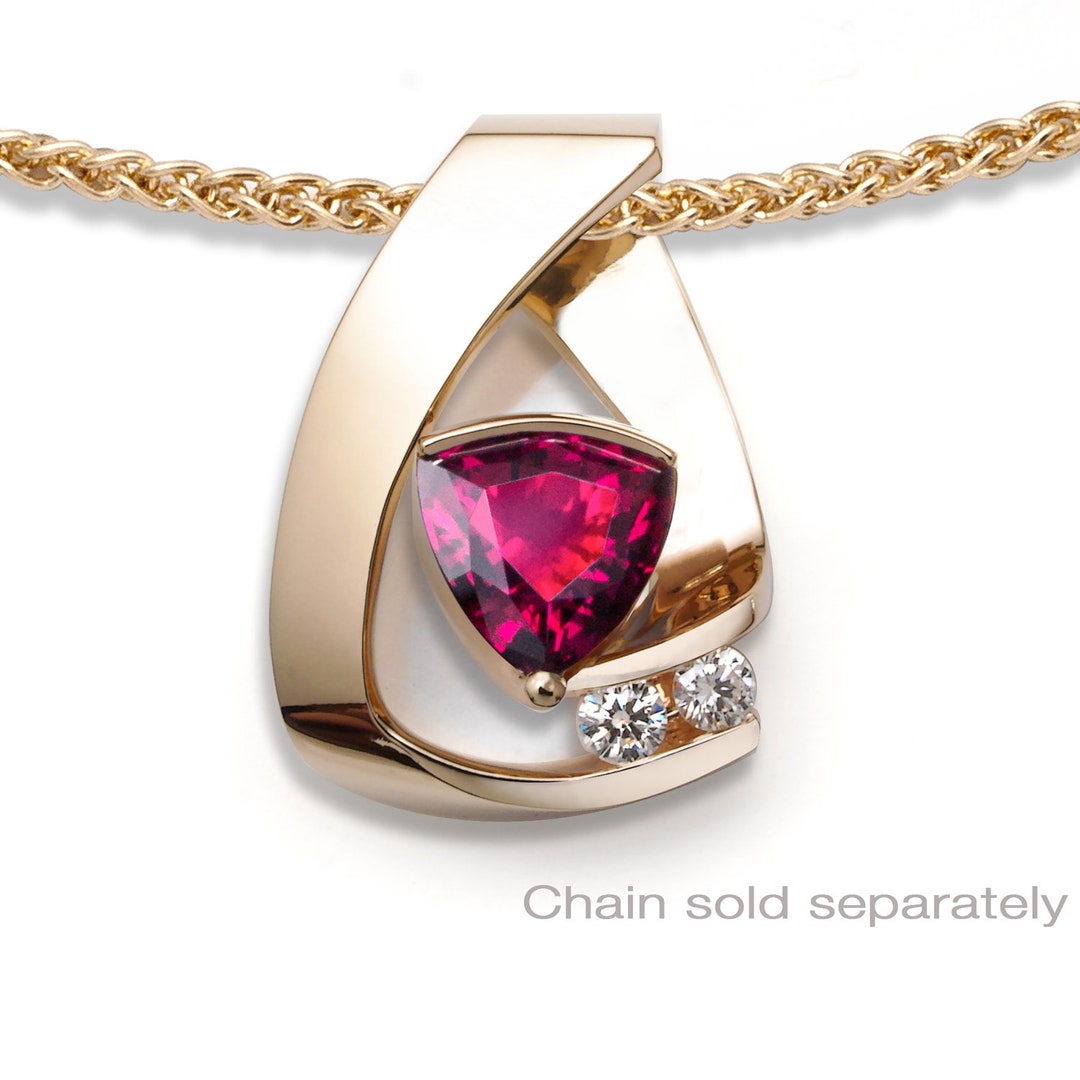 14k Gold, Ruby and White Sapphire Pendant, Chatham Ruby, July Birthstone, Fine Jewelry Pendant ...