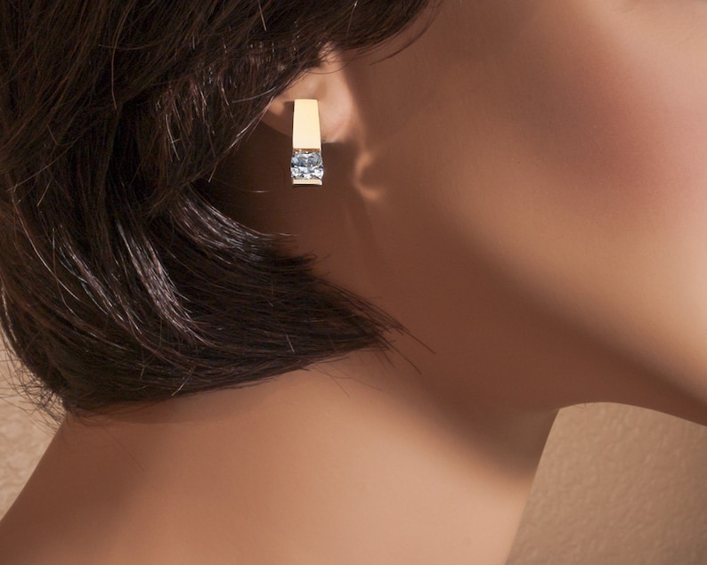 14k gold earrings gold earrings modern earrings c.z. | Etsy