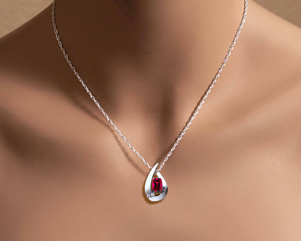 Ruby and White Sapphire Necklace Argentium Silver Pendant | Etsy