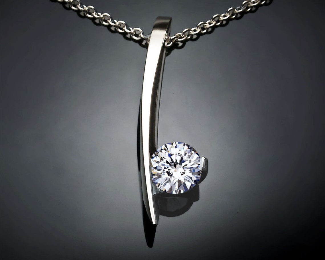 Cz Pendant Silver Necklace Wedding Necklace Argentium - Etsy