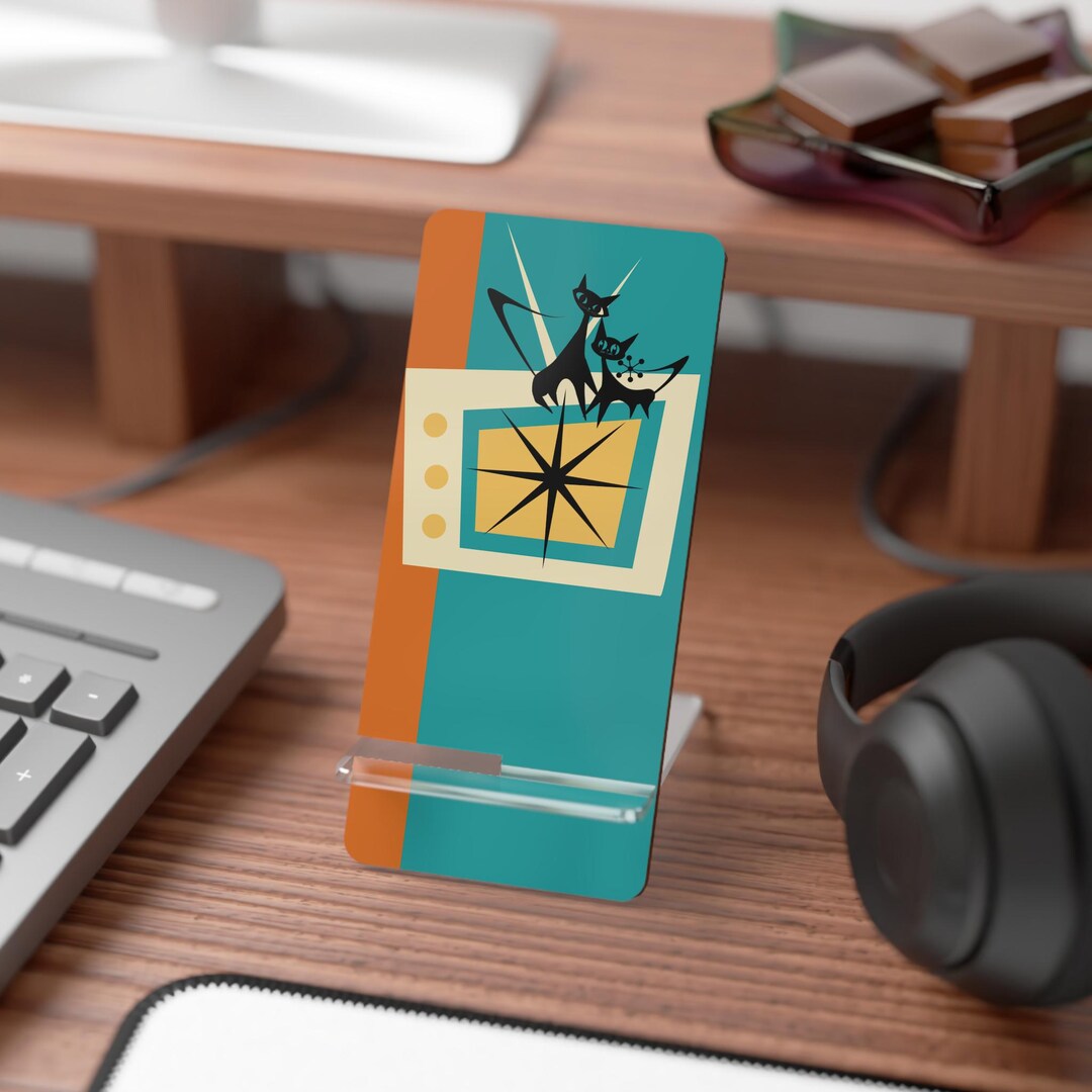Atomic Cats, Mid Mod Colorful Smartphone Stand With Cat Design - Etsy