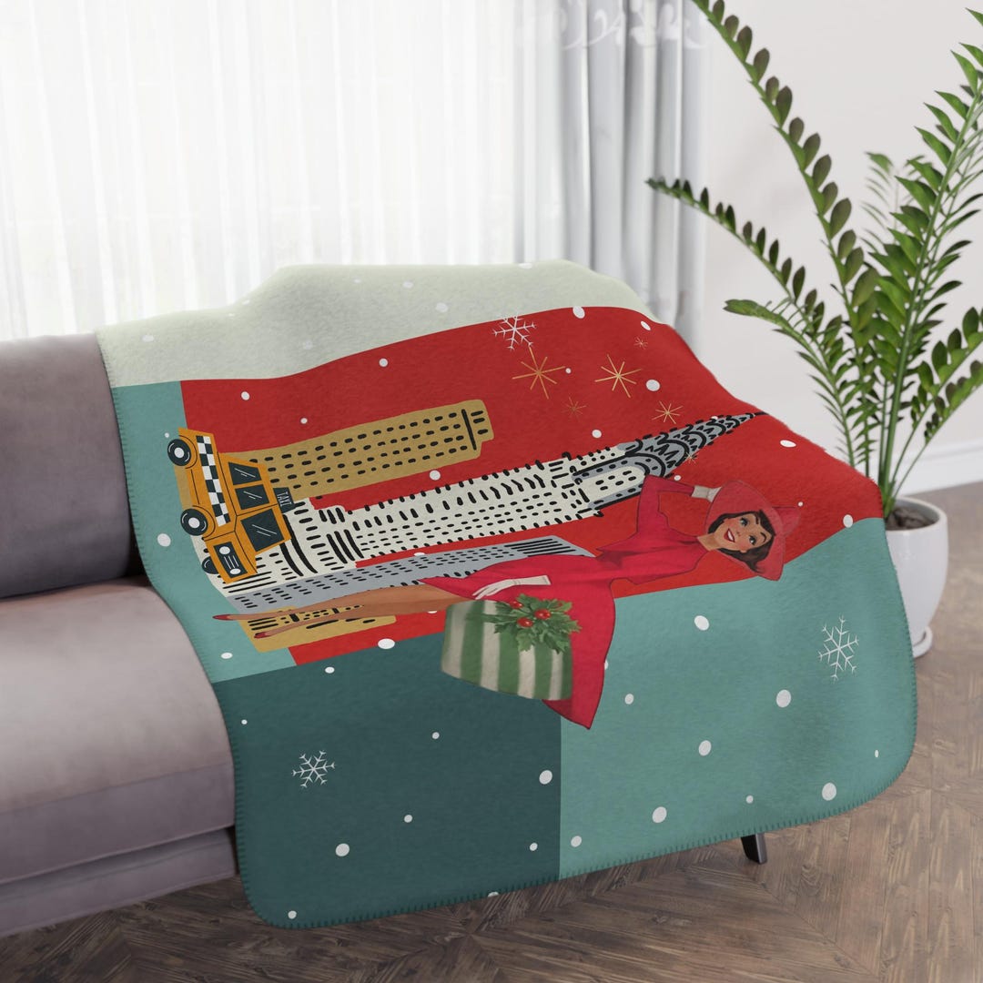 Mid Century Modern Christmas Kitsch Vintage New York Holiday Sherpa ...