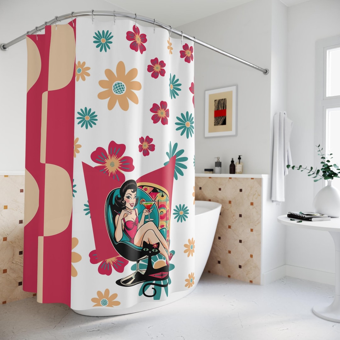 Mid Mod 60s Retro Gal Vintage Floral Shower Curtain | Retro Bathroom ...
