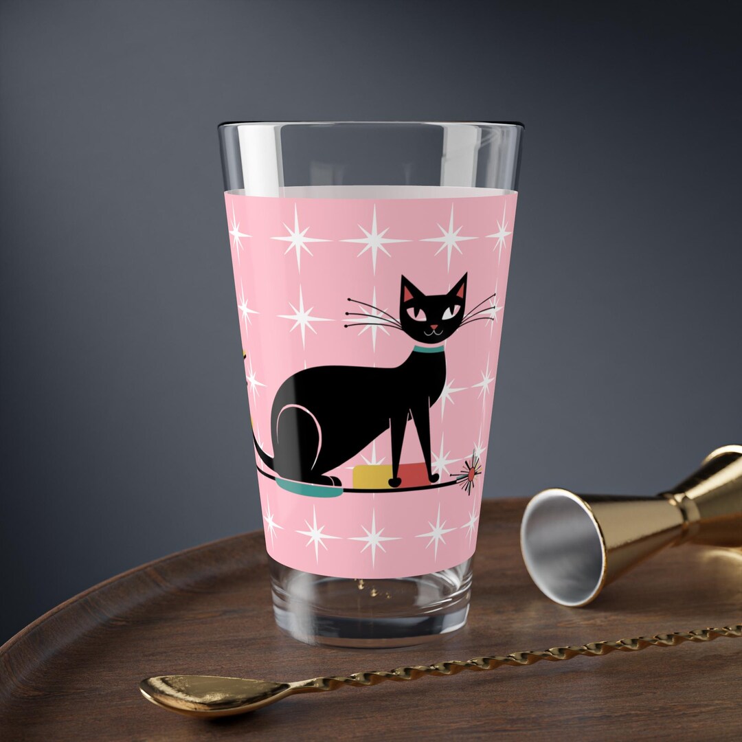Atomic Cat Retro 50s Pink White Starburst Mid Century Modern Barware ...