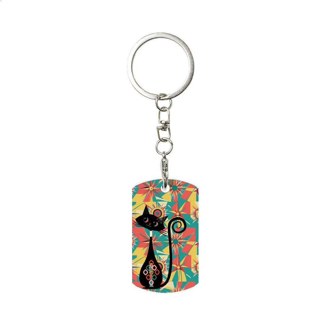 Atomic Cat Mid Mod Rectangular Metal Keychain - Etsy