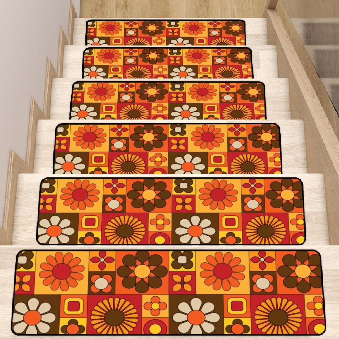 Retro 70s Groovy Mod Flower Hip Mid Century Modern Non Slip Carpet for ...