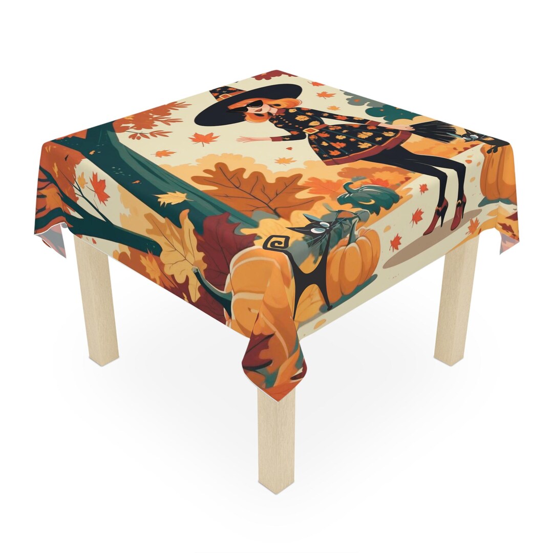 Mid Century Modern Fall Halloween Kitschy Witch Atomic Cat Tablecloth ...