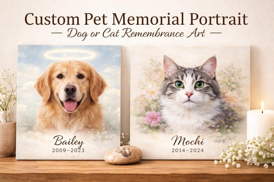 Pet Memorial Portrait | Custom Dog or Cat Remembrance Art | Digital ...