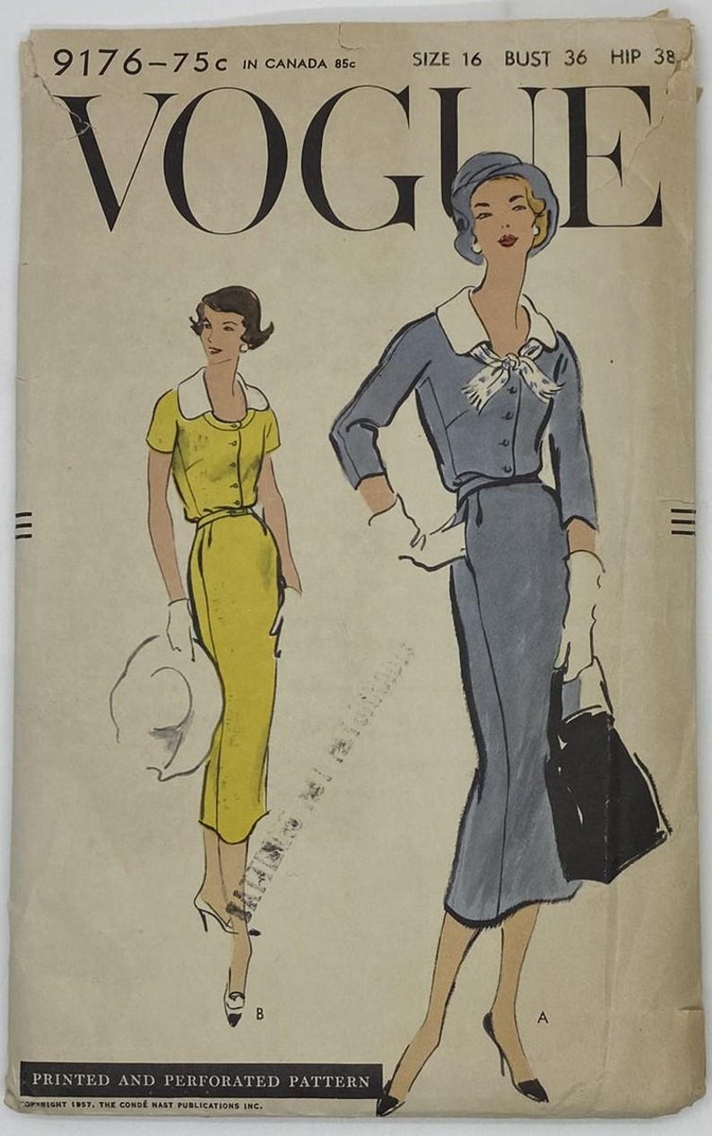 Vintage Pattern - 1950s Vogue Slimline Dress - Size 16 - Uncut/factory ...