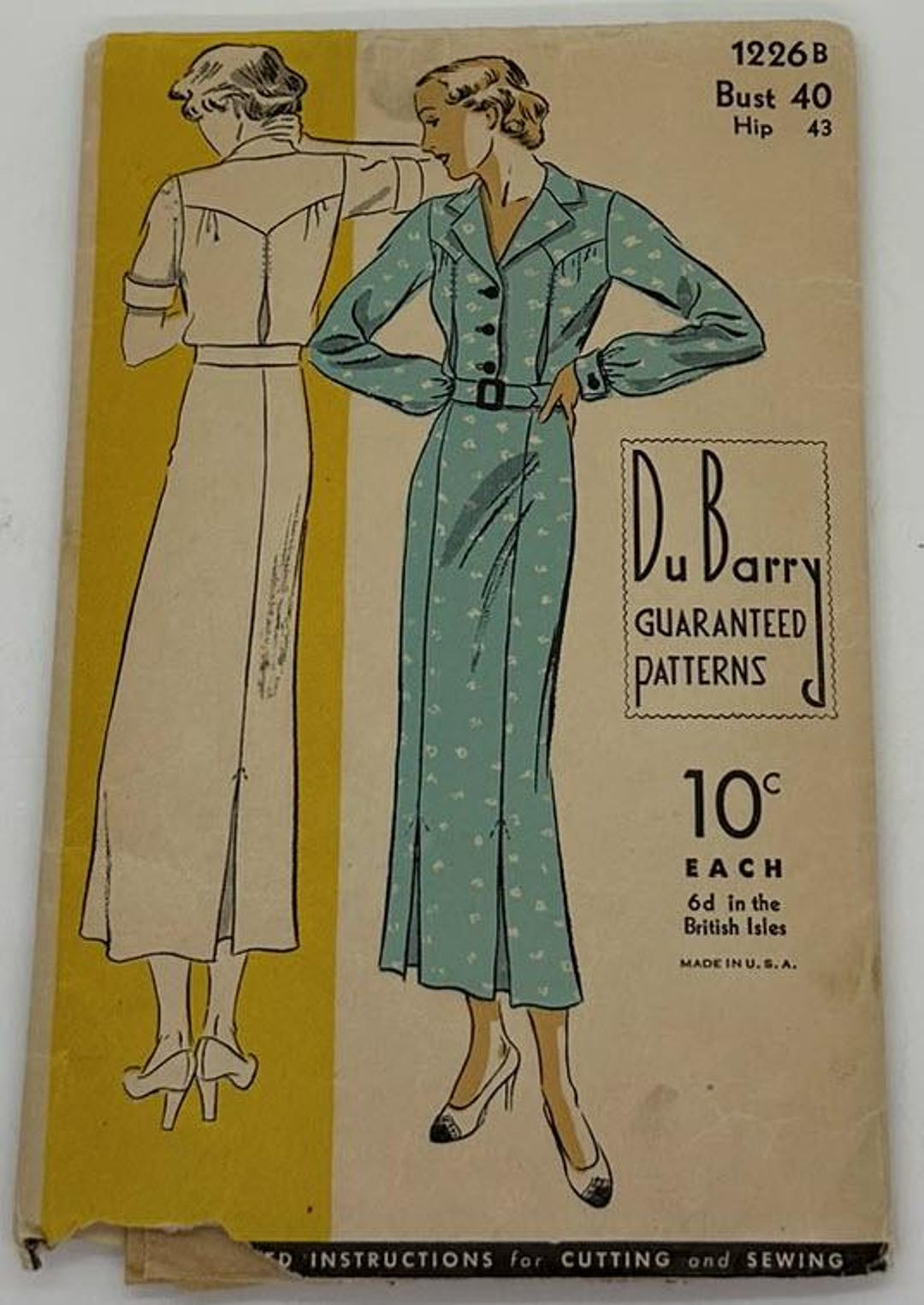 Vintage Pattern - 1930s Du Barry Dress - Bust 40 - Uncut/factory Folded ...