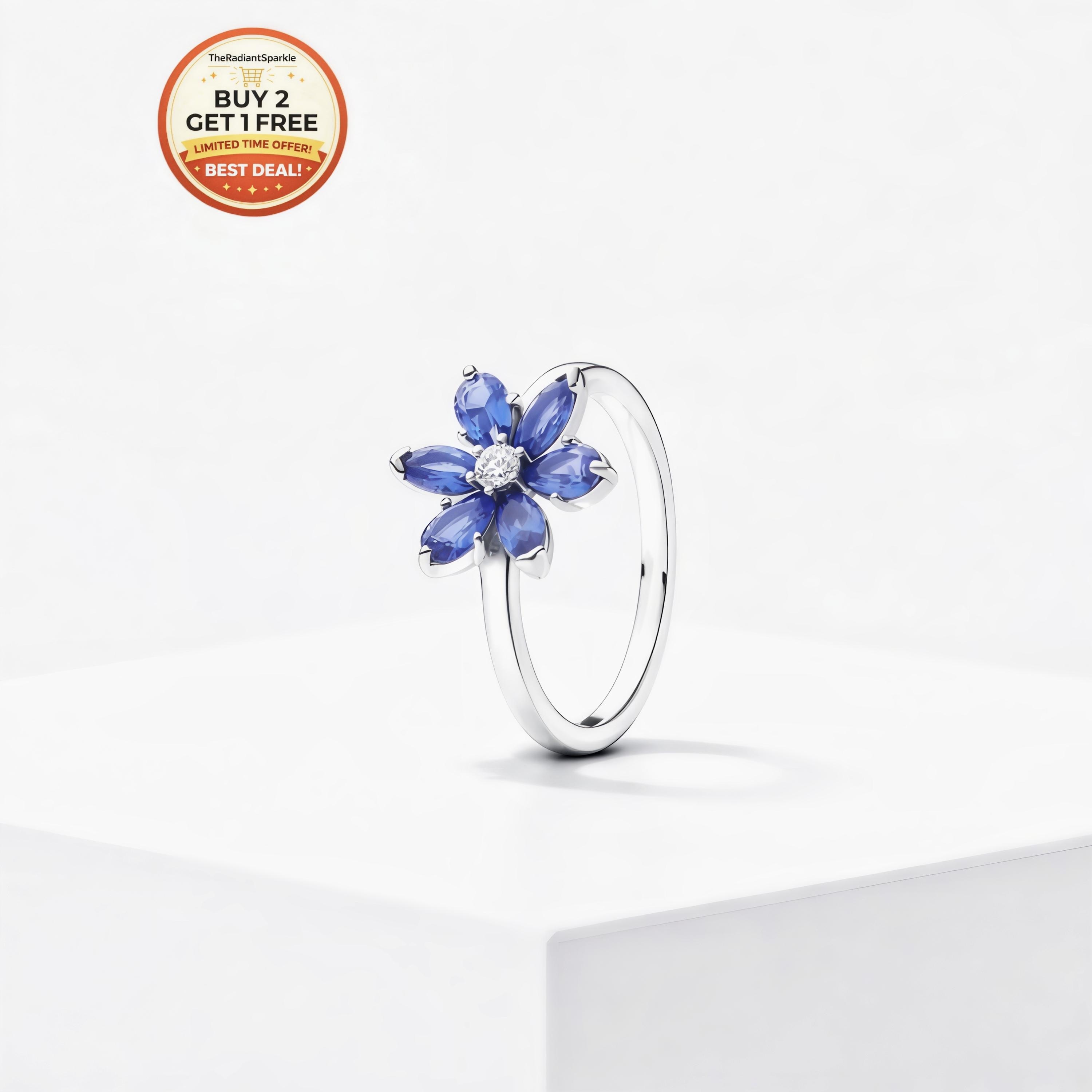 Sterling Silver Blue Flower Ring – Sapphire Style Floral Design - Etsy