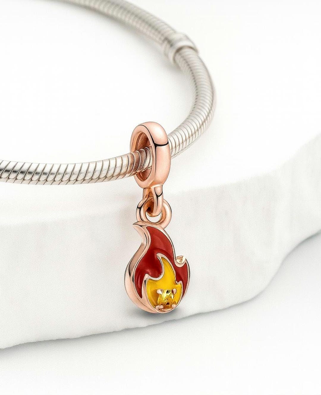 Rose Gold Fire Flame Charm: Sterling Silver & Enamel Dangle - Etsy