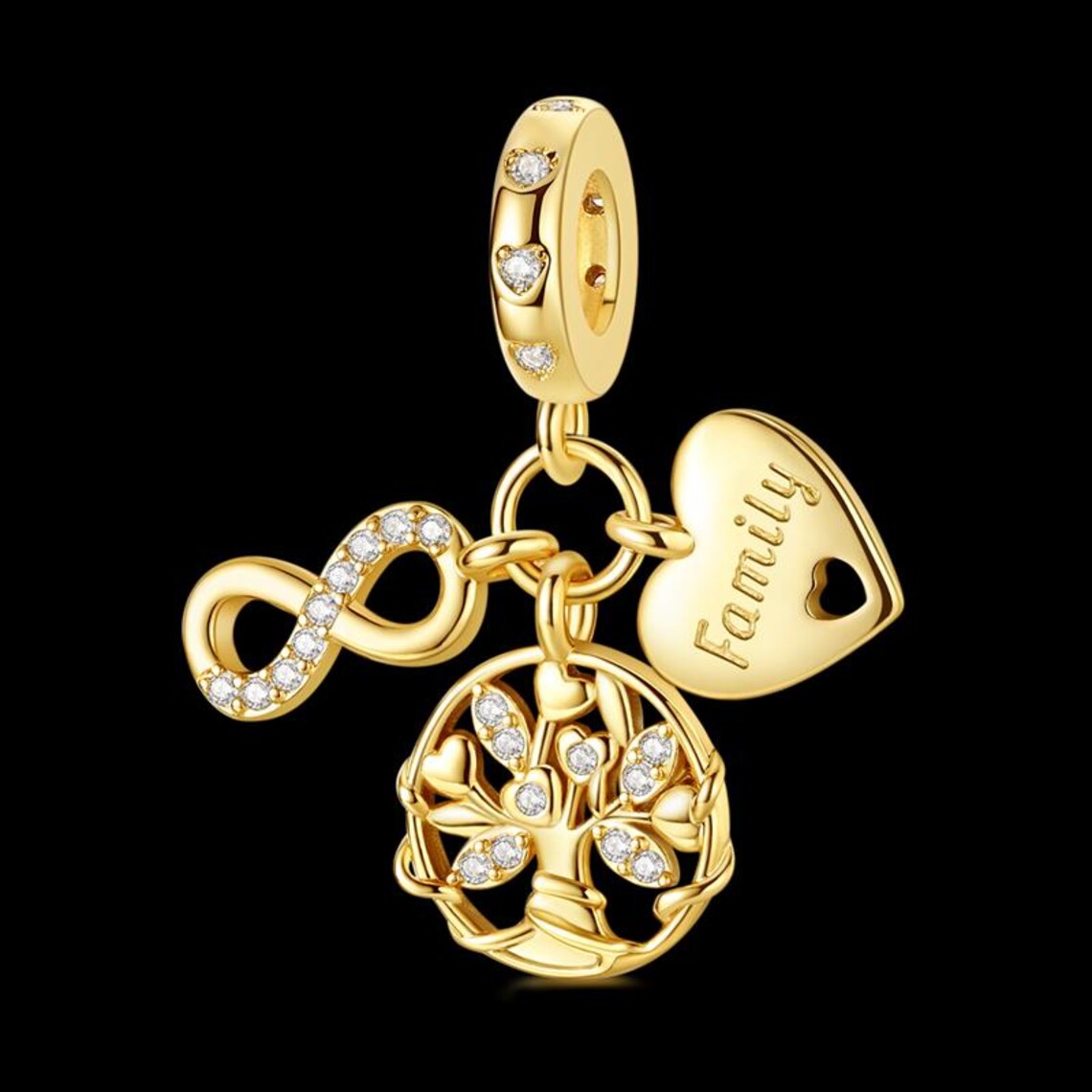 Gold Family Tree Charm: 18K Plated CZ Crystal Pandora Bead - Etsy