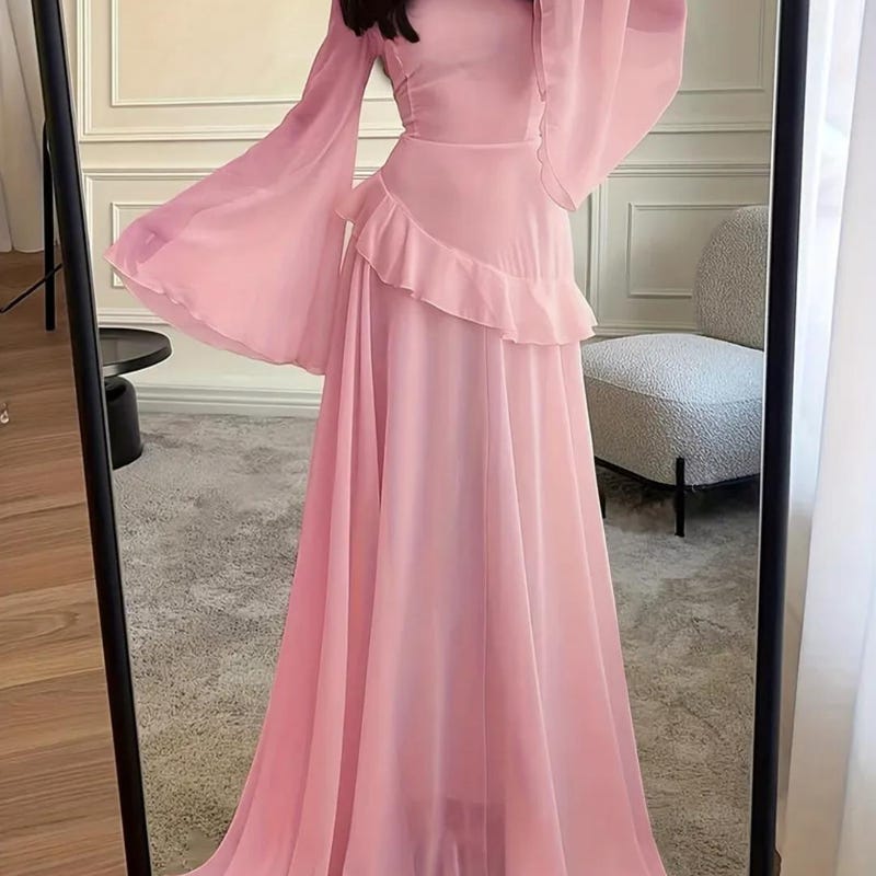 Long Sleeve Pastel Gown - Etsy