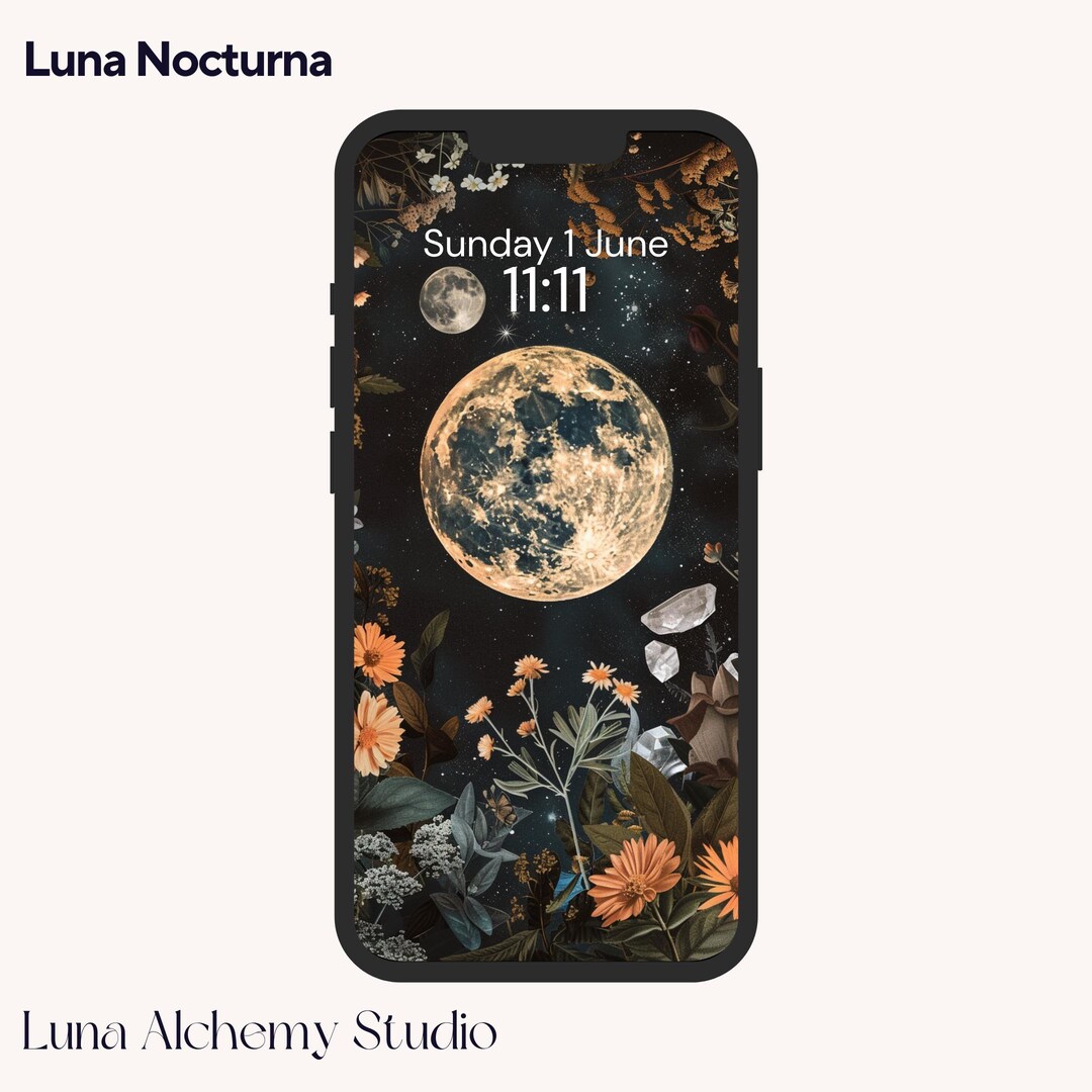 Moon Phone Wallpaper | Full Moon Lock Screen | Crystal Floral ...