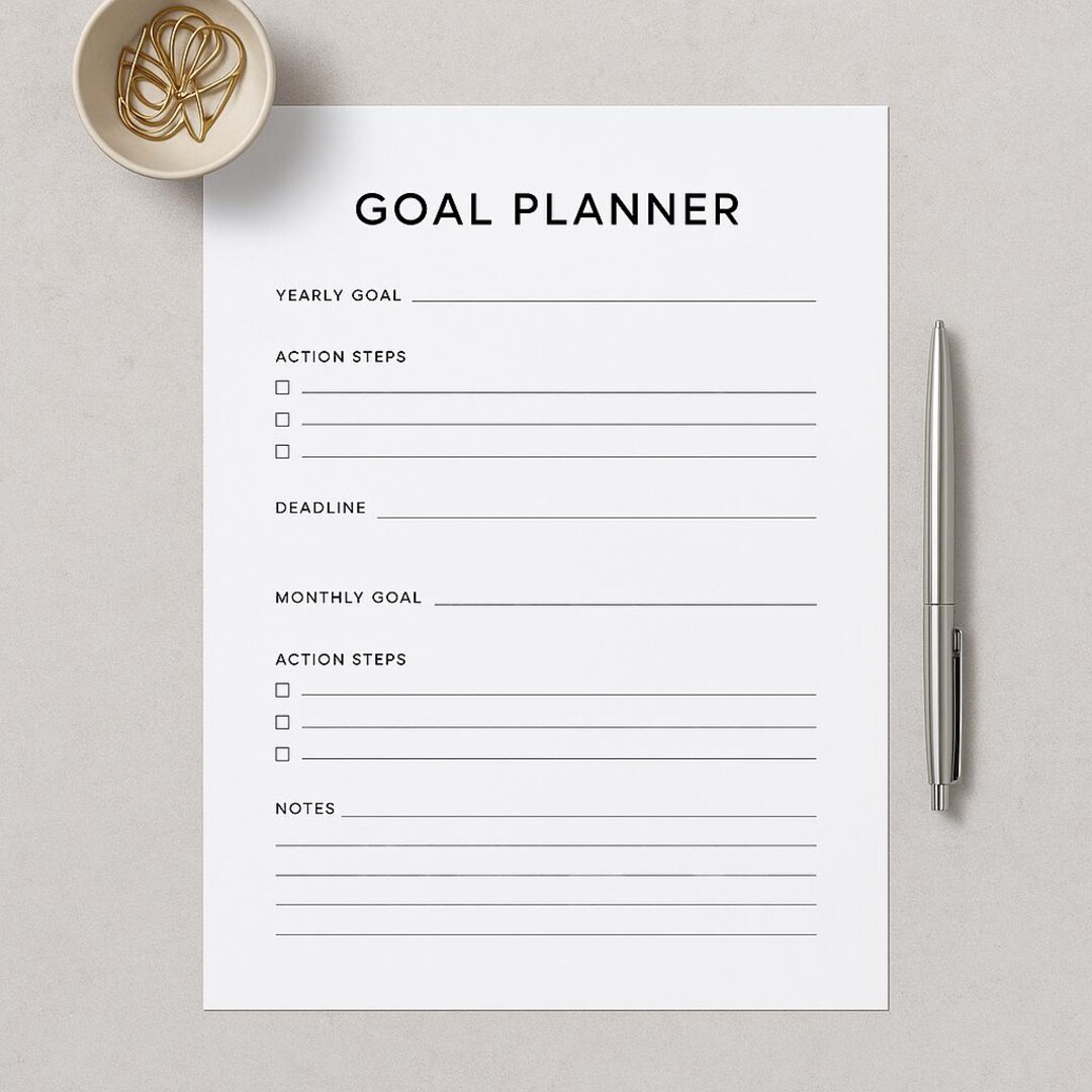 Goal Planner | Printable Goal Tracker PDF | Monthly & Yearly Goal ...