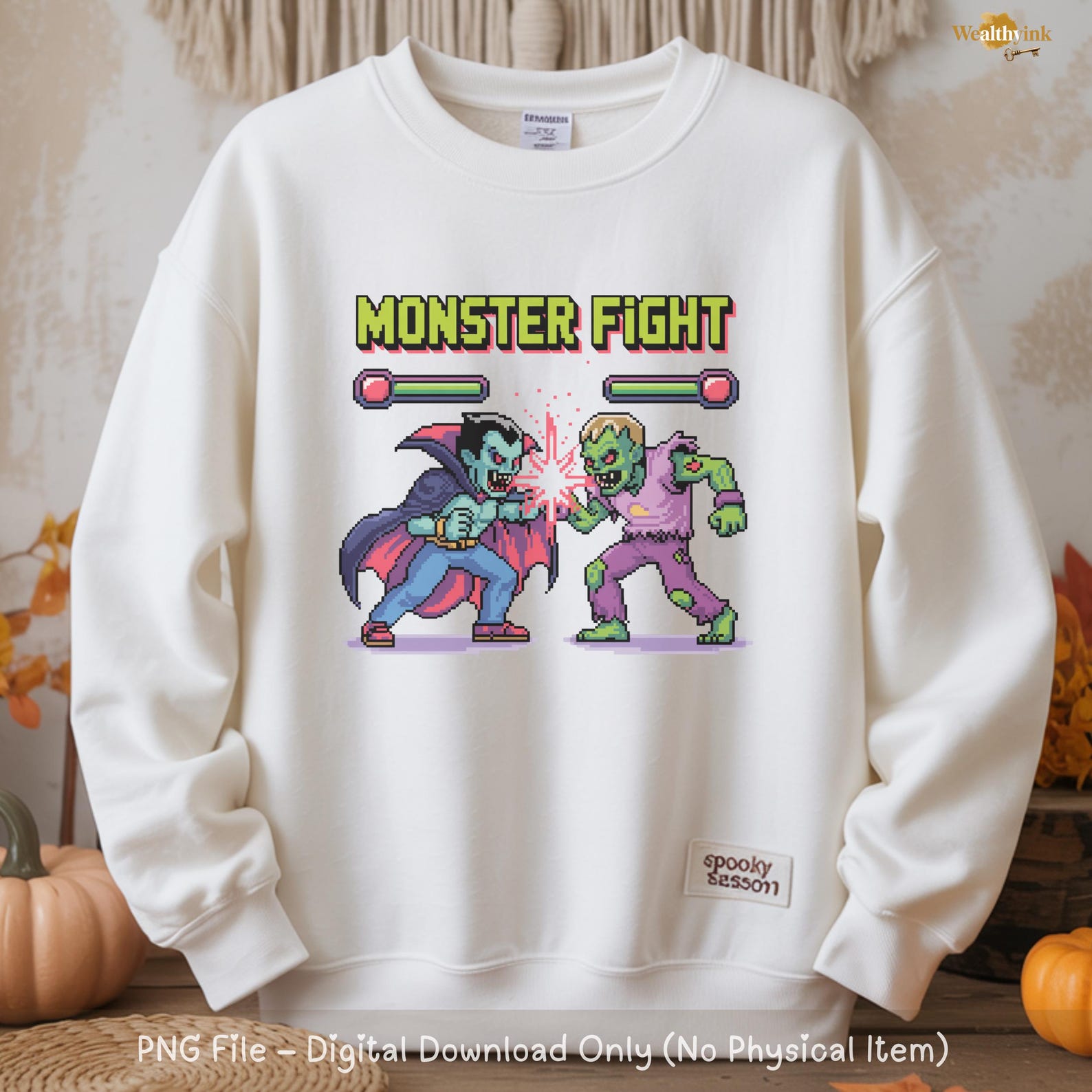 Retro 8-bit Vampire Vs Zombie Pixel Art: Halloween T-shirt Design (PNG ...