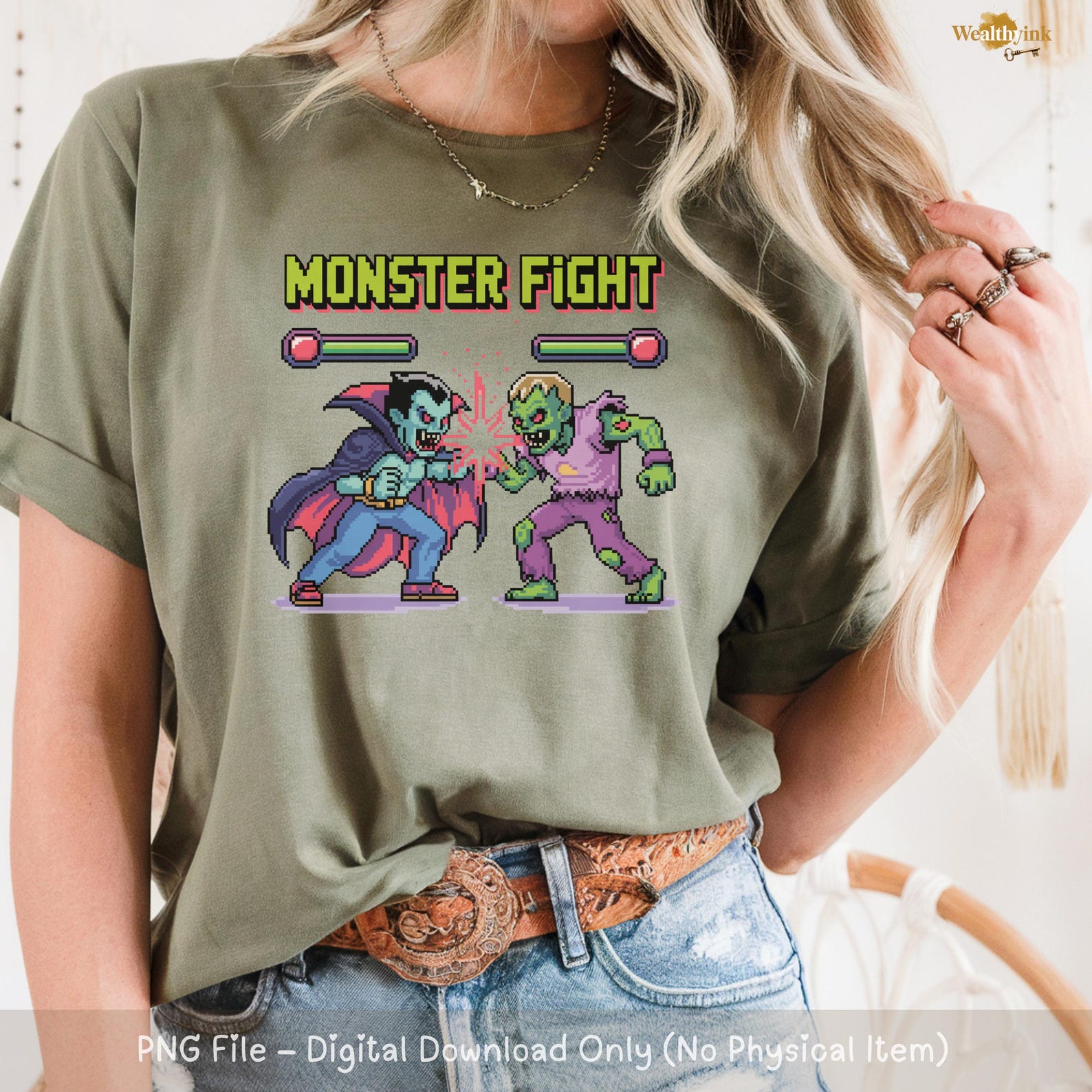Retro 8-bit Vampire Vs Zombie Pixel Art: Halloween T-shirt Design (PNG ...
