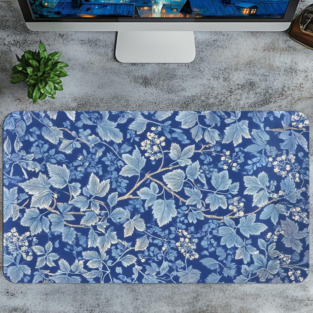 William Morris Bramble Desk Mat – Midnight Blue Botanical Leaves ...