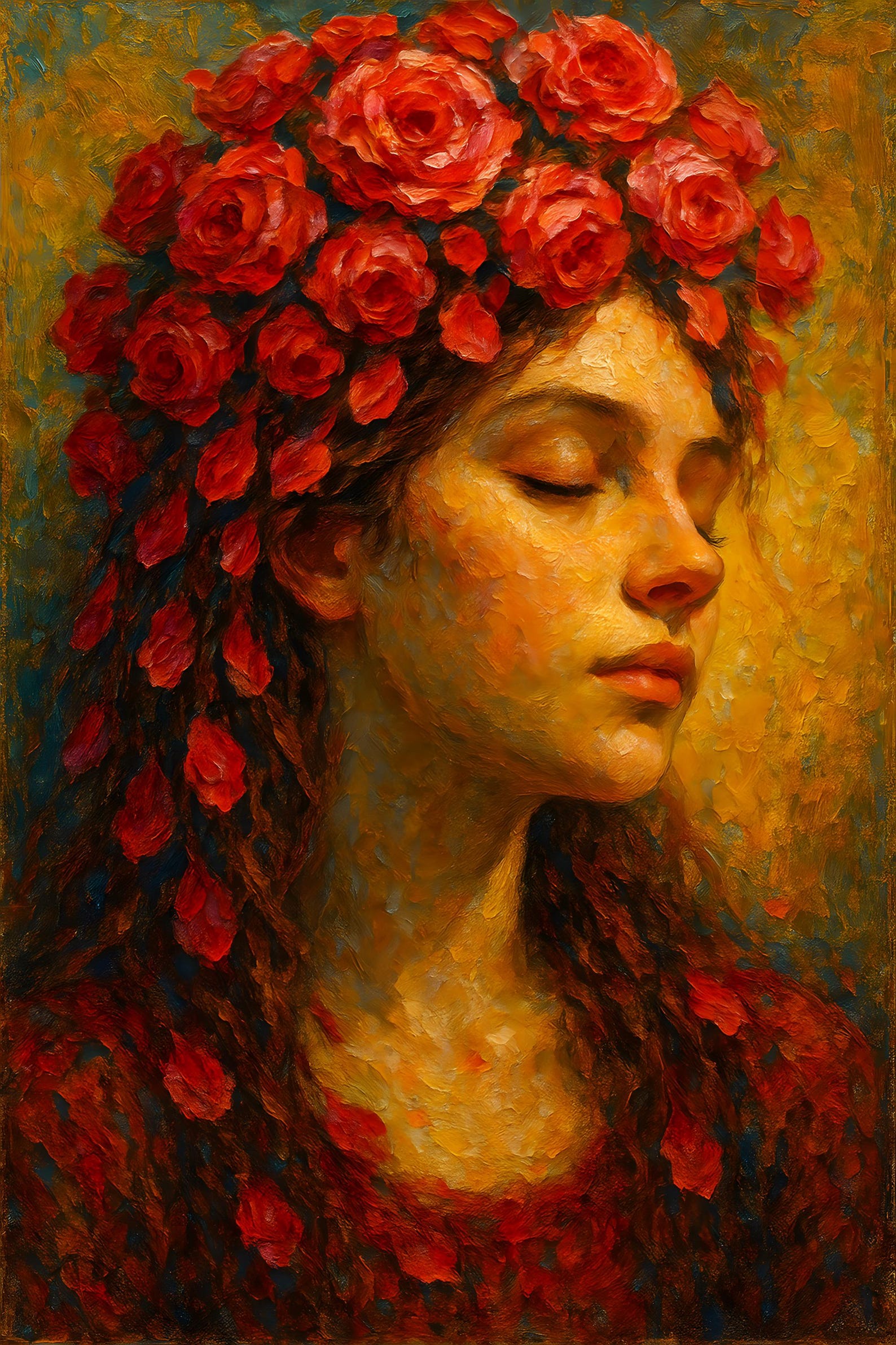 Rose Reverie – Girl With Rosy Crown in Golden Light | 1,000 / 500 / 252 ...