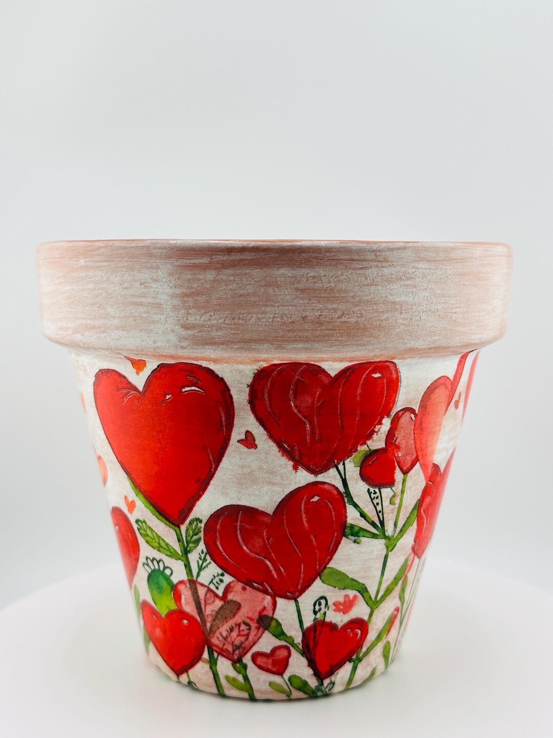 Valentine Heart Flower Pot, Handmade Decoupage Terra Cotta Planter, Red ...