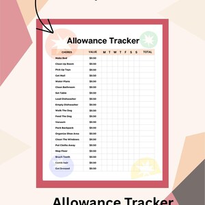 Printable Kids Allowance Tracker | 4-week Chore & Money Chart | Digital ...
