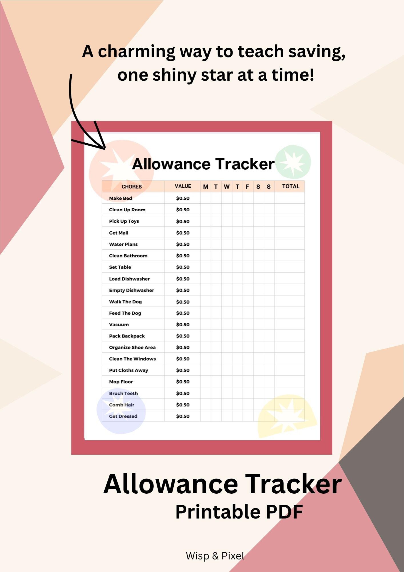 Printable Kids Allowance Tracker | 4-week Chore & Money Chart | Digital ...