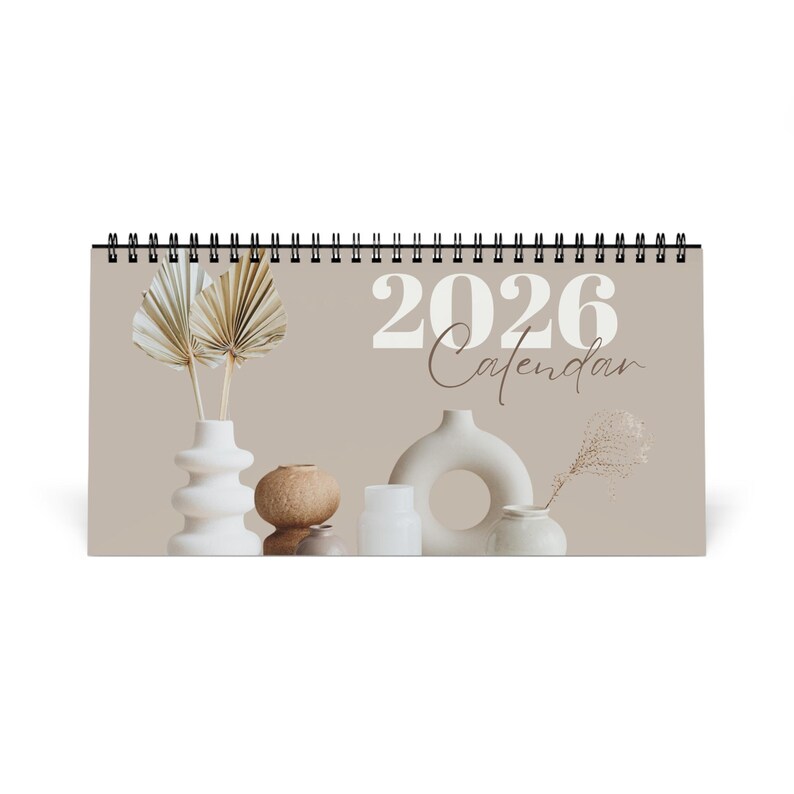 2026 Beige Desktop Calendar, Minimalist Desk Decor (10x5) - Etsy