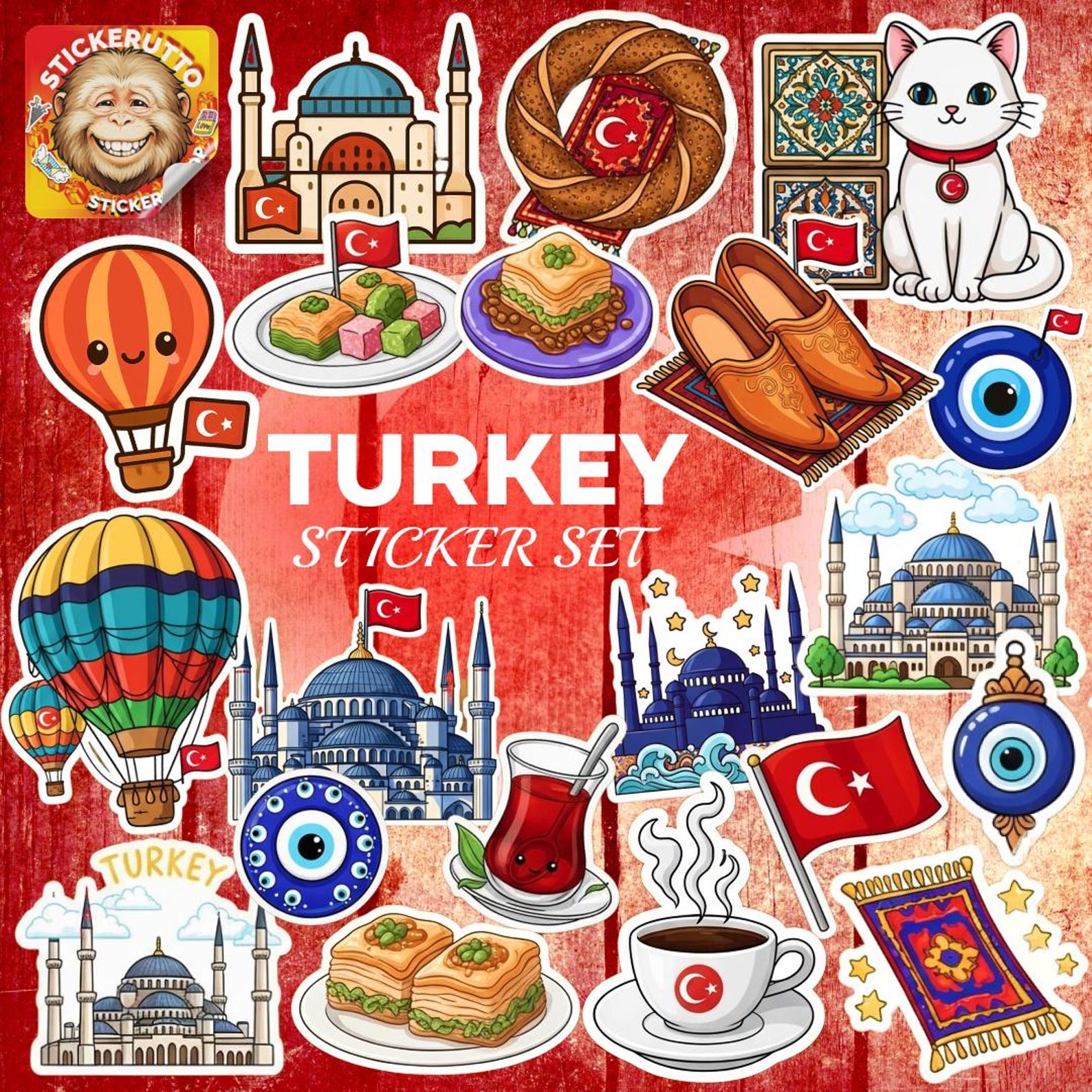 Turkey Sticker Pack – Glossy & Holographic Turkish Culture Stickers - Etsy
