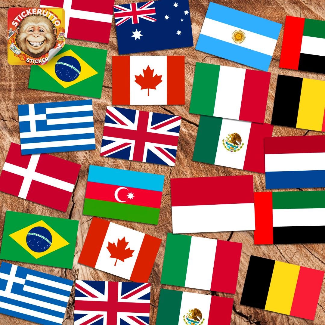 World Flags Sticker Pack – 50 Vinyl or Holographic Stickers of ...