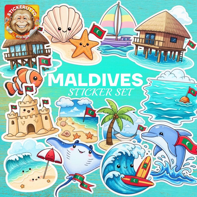 Maldives – Tropical Island & Ocean Sticker Set | Vinyl or Holographic ...